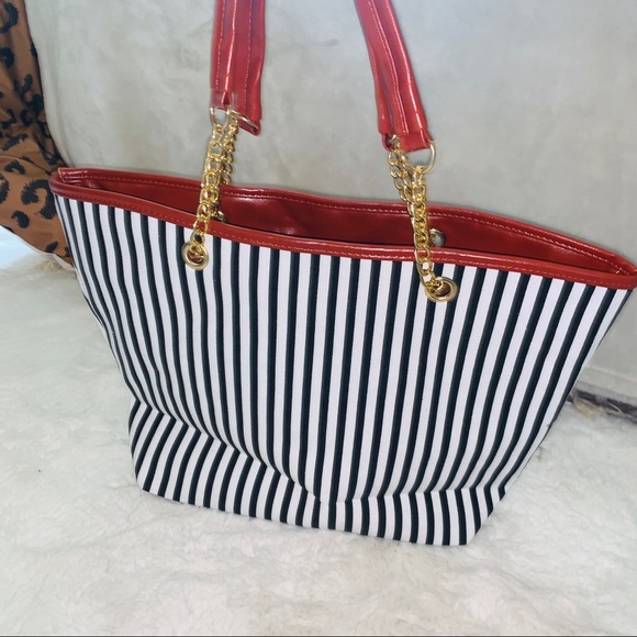 Bags | Canvas Striped Tote Bag | Poshmark
